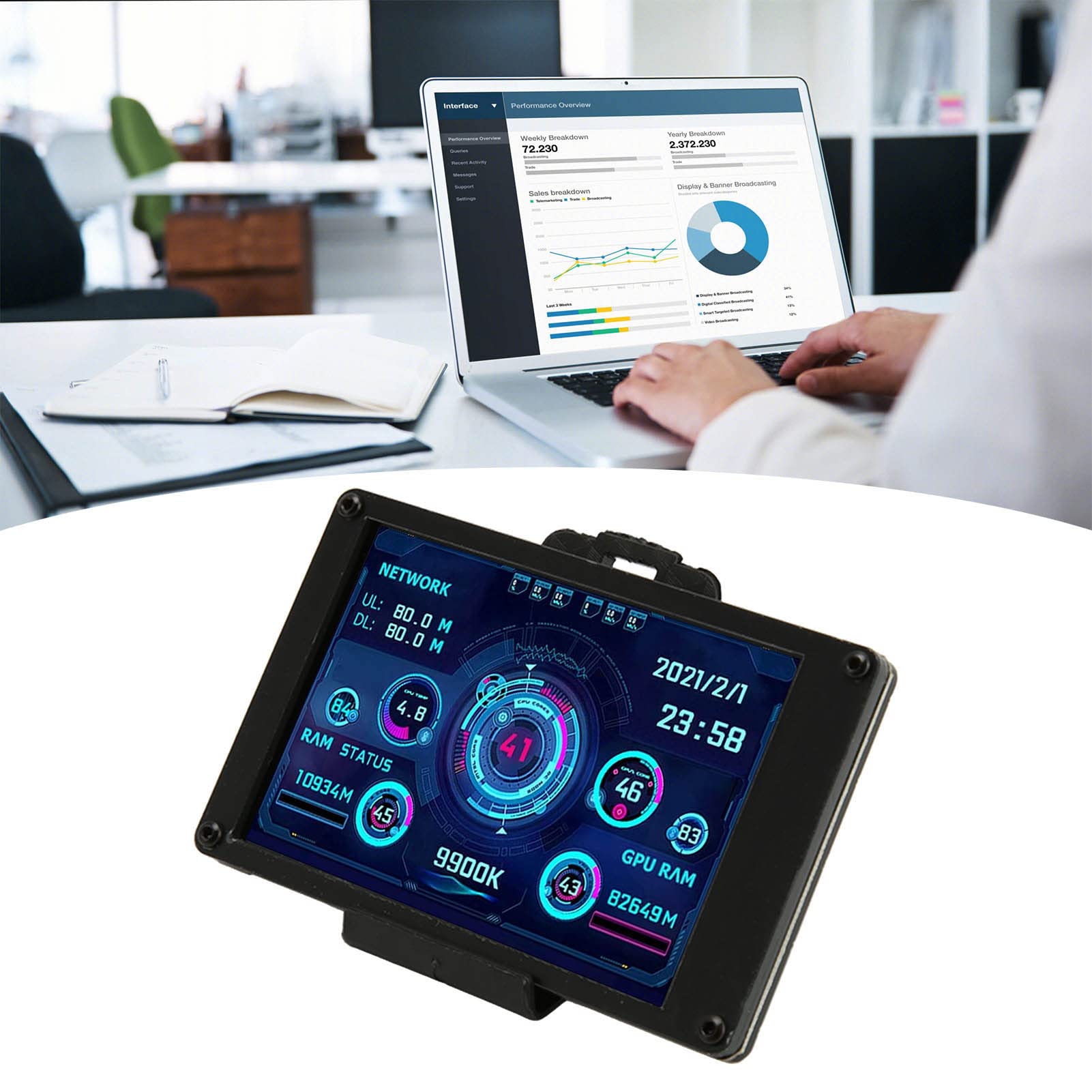 VINGVO IPS USB Mini Screen, IPS Full Perspective PC Sensor Panel Display GPU CPU RAM Display Clear Picture for Home
