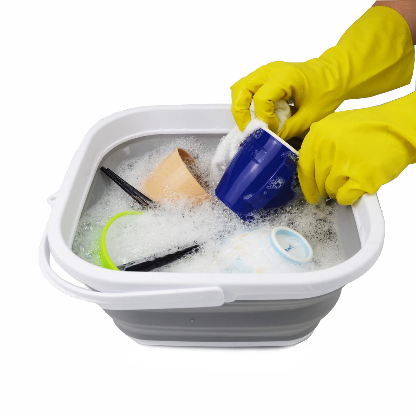 SAMMART 5.5L (1.4 Gallon) Collapsible Square Handy Bucket/Foldable SquareWater Pail/Portable Tub with Handle. (White/Grey, 1)