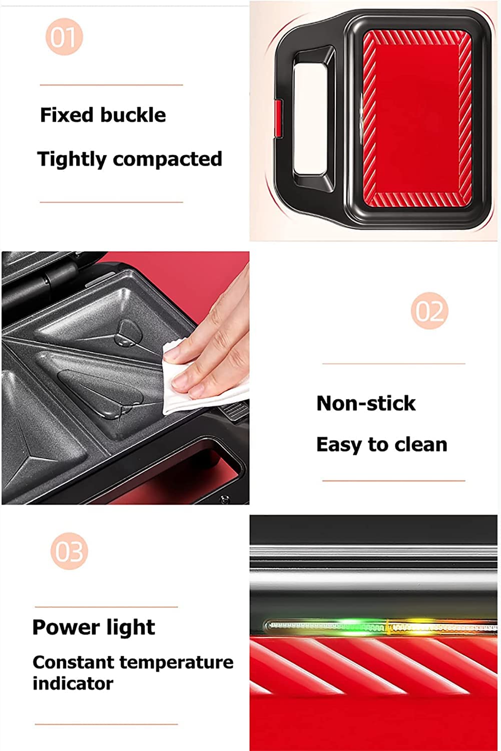 Sandwich Maker 3 in 1, Waffle Maker 750W Panini Press Grill with LED Indicator Display and Non-stick Coating Plates, Cool Touch Handle, Easy to Use and Clean