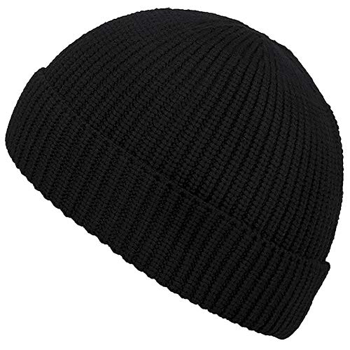 MaxNova Knit Cuff Short Fisherman Beanie Hat for Men Women Winter (2pack white/black)