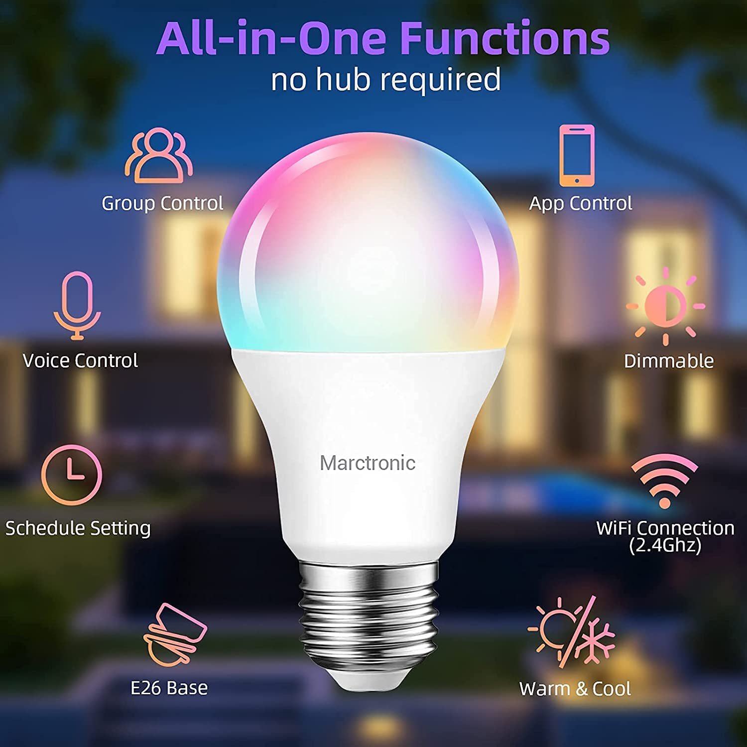marctronic Smart Light Bulbs 6 Pack,Alexa Light Bulbs,Color Changing Dimmable Smart LED Bulbs RGBCW WiFi Light Bulb Work with Alexa Google Home,A19 Soft White (2700K), 600LM 60W Equivalent