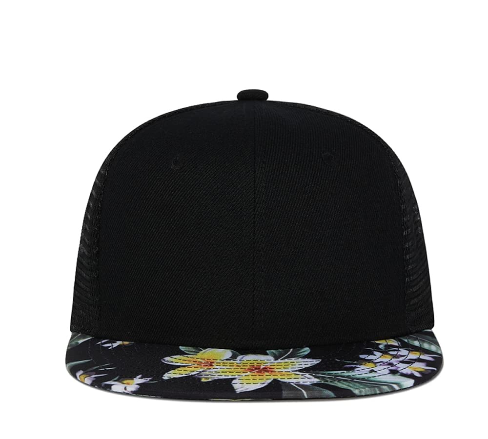 Quanhaigou Mesh Trucker Hats,Outdoor Snapback Dad Hat,Hip Hop Men Women Adjustable Baseball Caps (Black Flower B)