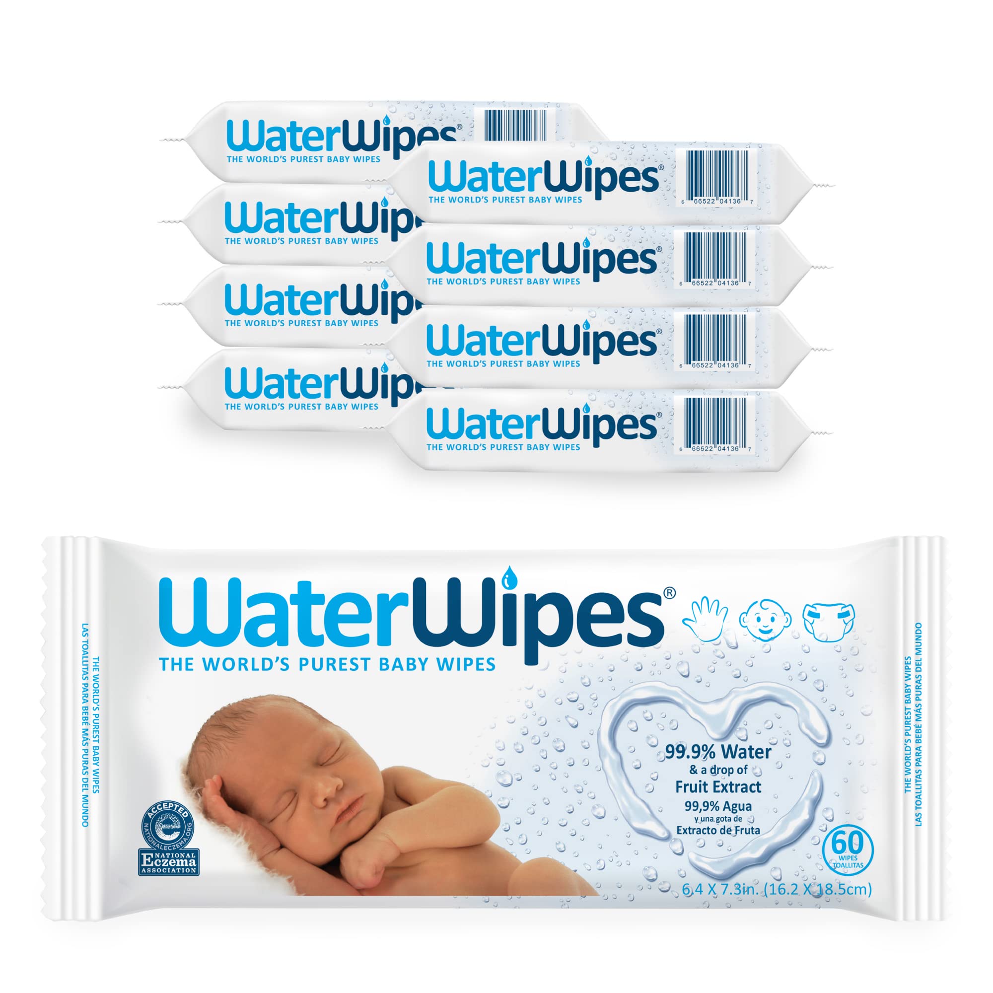 WaterWipes Original Baby Wipes, 99.9% Water Based Wipes, Unscented & Hypoallergenic for Sensitive Skin, Diaper Wipe, 480 count (8 packs)