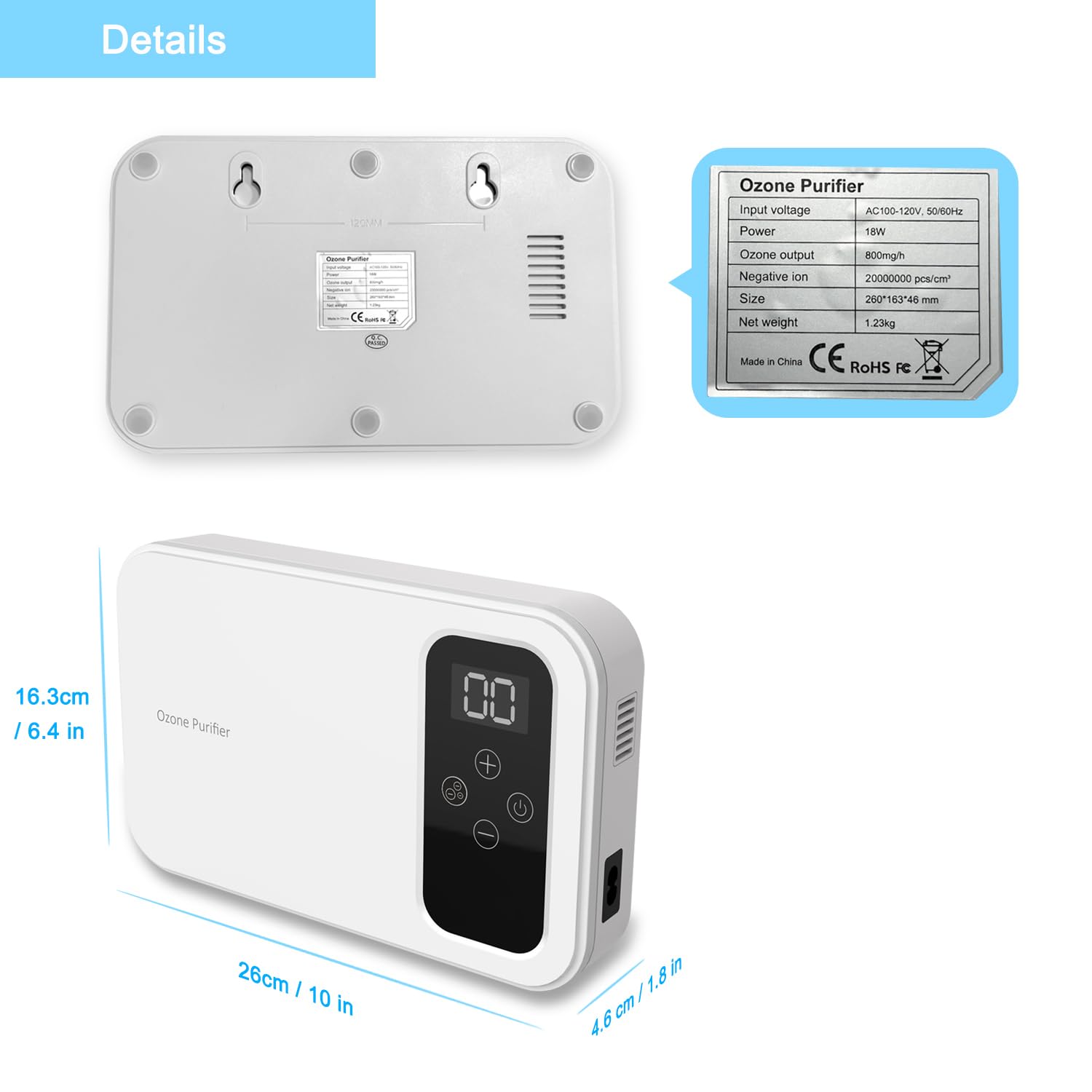 WSTA Portable Ozone Machine Generator,800mg/h Multipurpose Ozone Machine for Air,Water,Food,Home,Office,Hunting (White)