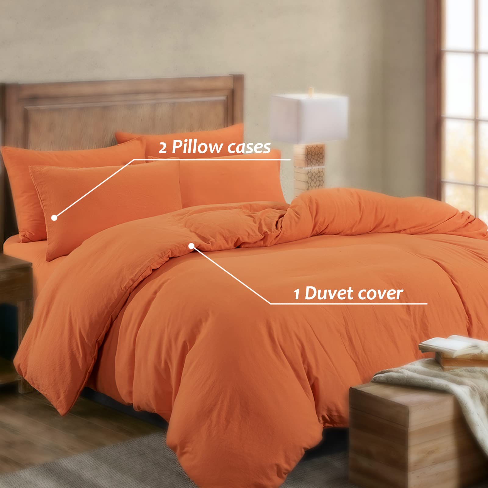 Moonleaf Duvet Cover 3 Piece Set - Zipper Closure Ultra Soft 100% Microfiber – Machine Washable, Light Orange - King 106"x92"
