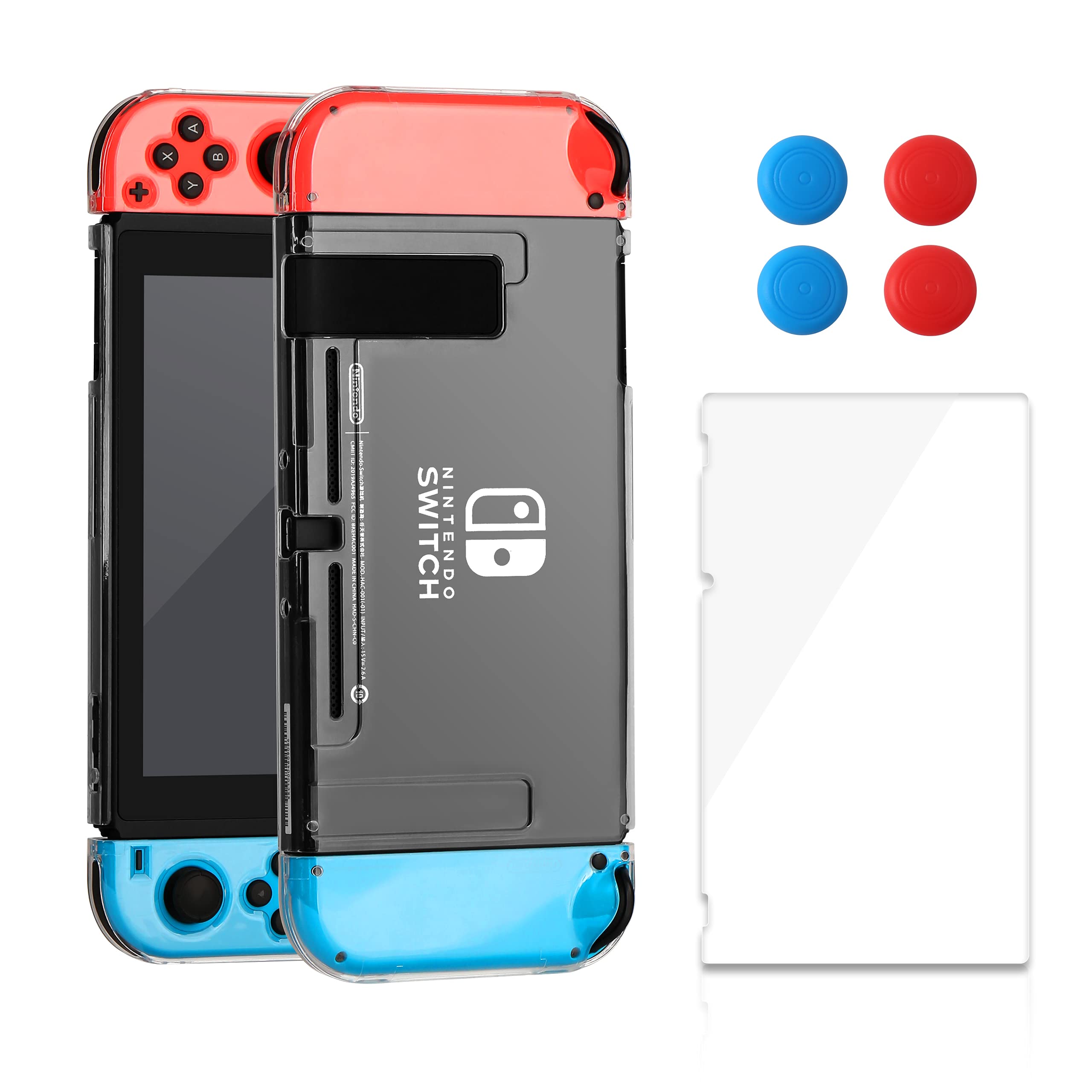 Nintendo Switch Case Xforten Clear Protective Case Cover Accessories for Nintendo Switch,Dockable with a Screen Protector and 4 JoyCon Controller Caps