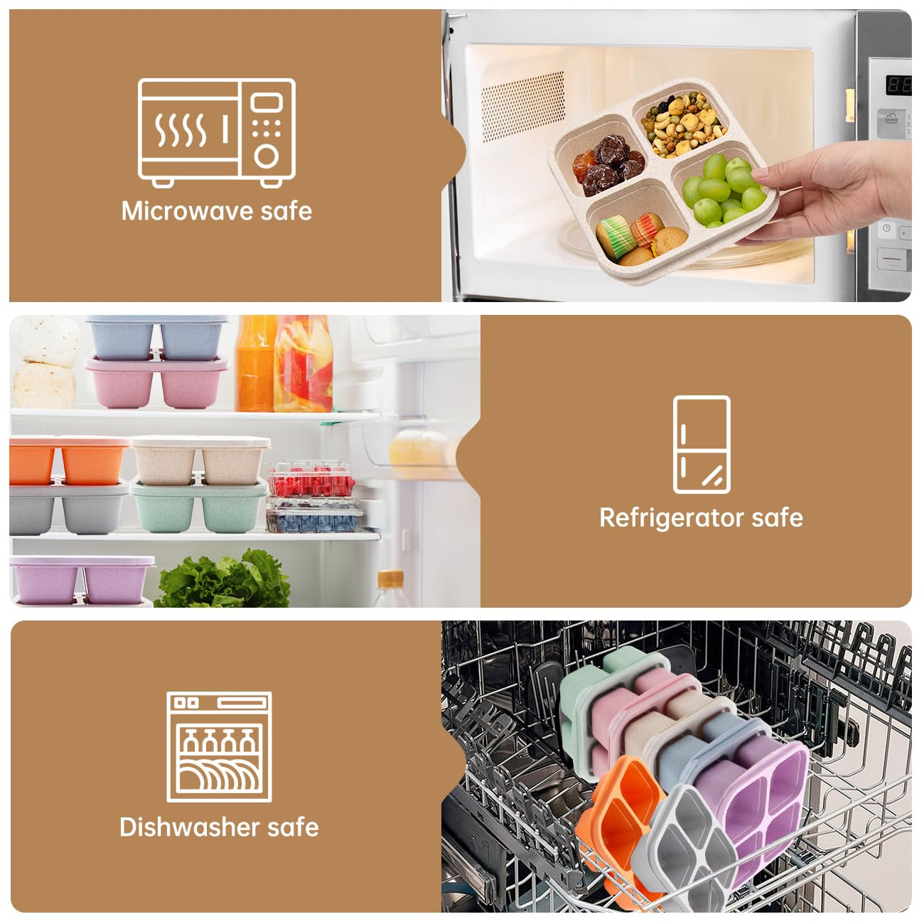 Luriseminger 7 Pack Bento Lunch Box ,4 Compartment Snack Containers,Divided Bento Snack Box,Meal Prep Lunch Containers, Lunch Box Kids/Toddle/Adults,Food Storage Containers for School, Work and Travel