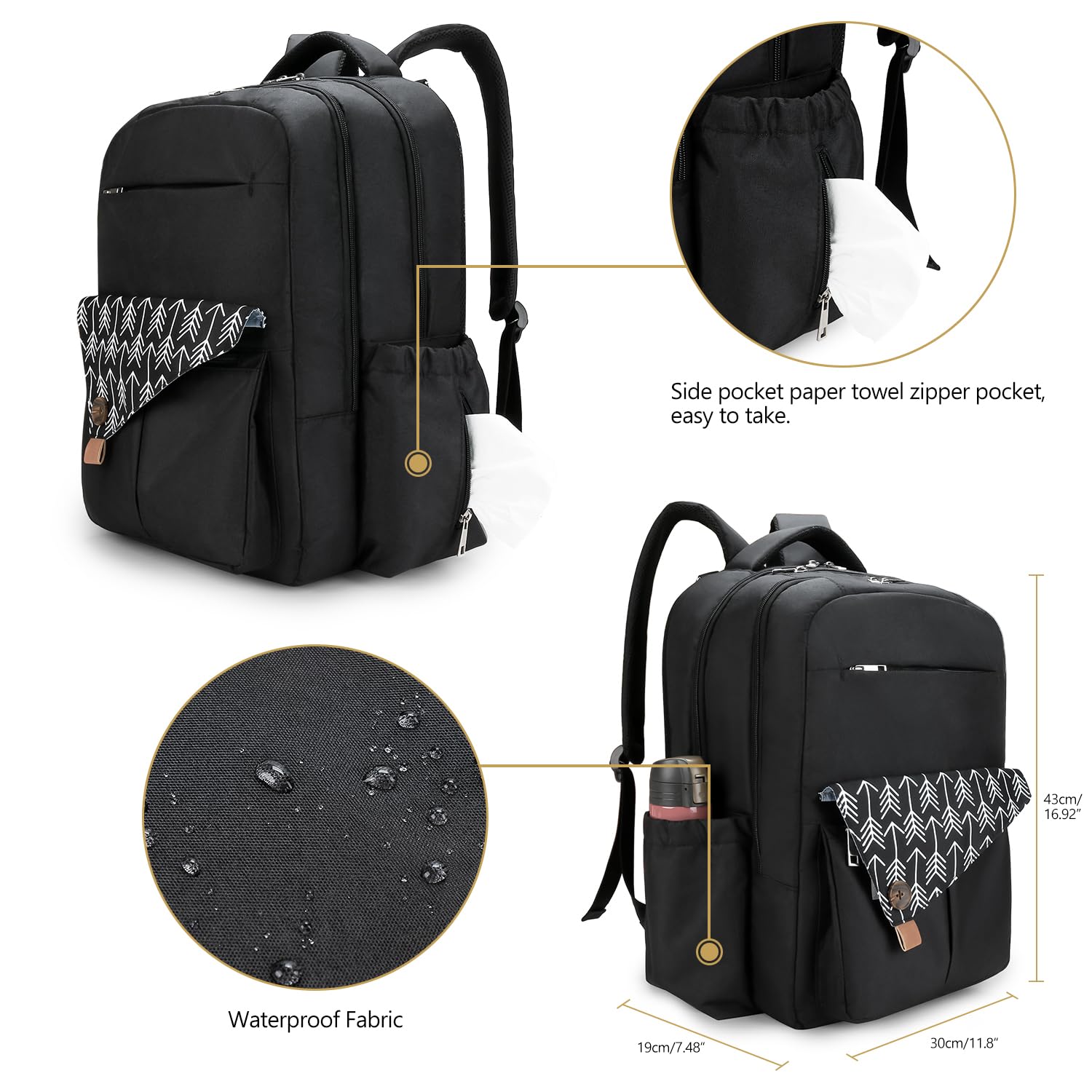 MOMIGO Baby Diaper Backpack - Large Capacity Nappy Bag with Stroller Straps and Insulation Pockets (Dot)