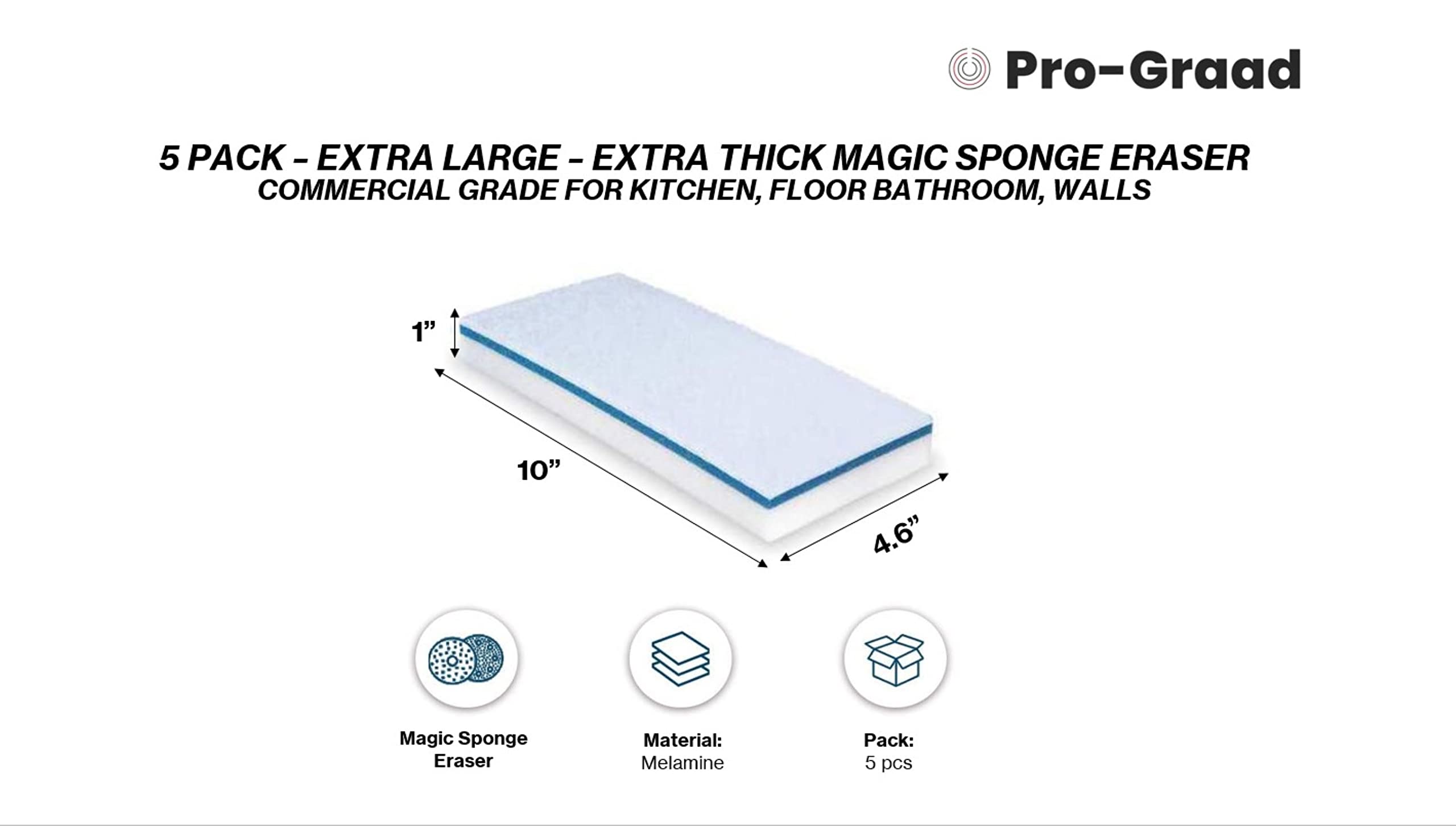 Magic Mopper Eraser Pads - 5 Pack 4.5" x 10" x 1" Commercial Grade Melamine Sponges for Floor, Tile, Grout, Baseboard & Walls - Durable & Versatile Cleaning - Compare to Magic Eraser - Doodlebug Pad