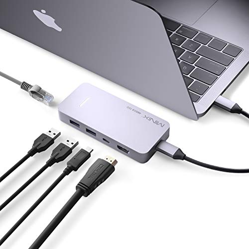 MINIX 480GB USB-C Multiport High-Speed SSD Storage Hub-Gigabit Ethernet,4K HDMI (60Hz), USB-C Pass-Through, USB 3.0-Compatible with macOS, iPadOS and Windows 10 OS. (NEO SG4, Space Gray)