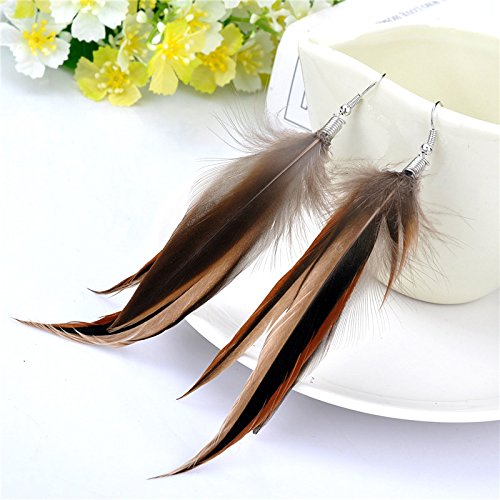 Lureme Bohemian Style Brown Feathers Dangle Earrings (02004756) (Brown)