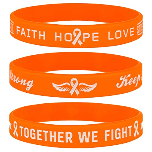 Sainstone Orange Awareness Ribbon Silicone Bracelets with Motivational Saying - FAITH, HOPE, LOVE, KEEP FAITH, BE STRONG - Cancer & Cause Wristbands Gifts for Men Women, Patients, Family (Unisex)