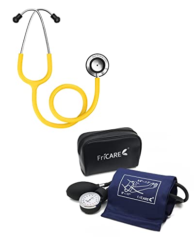 Yellow Dual Head Stethoscope and Manual Blood Pressure Cuff