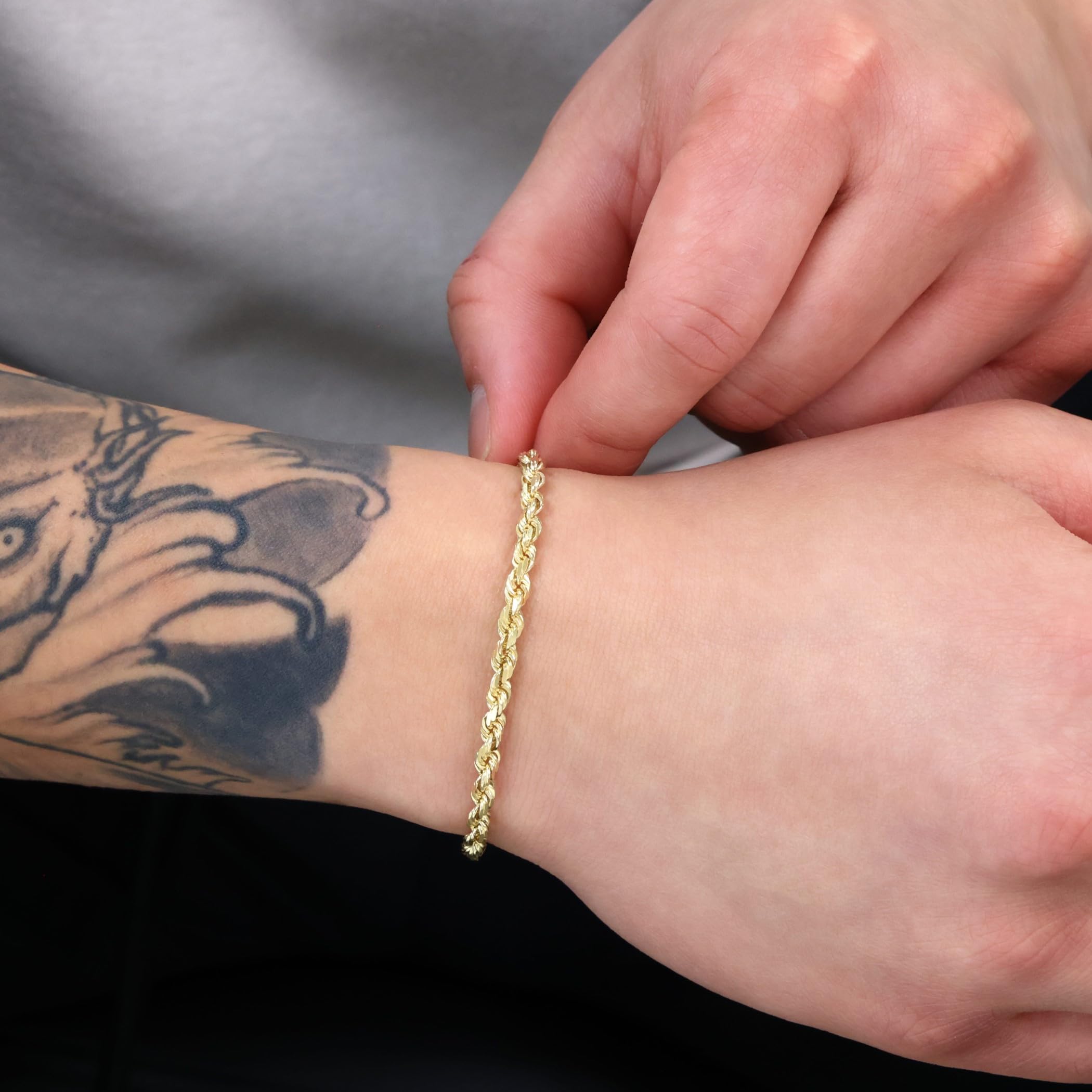 Nuragold 10k Yellow Gold 4mm Rope Chain Diamond Cut Bracelet or Anklet, Mens Womens Jewelry 7" 7.5" 8" 8.5" 9"