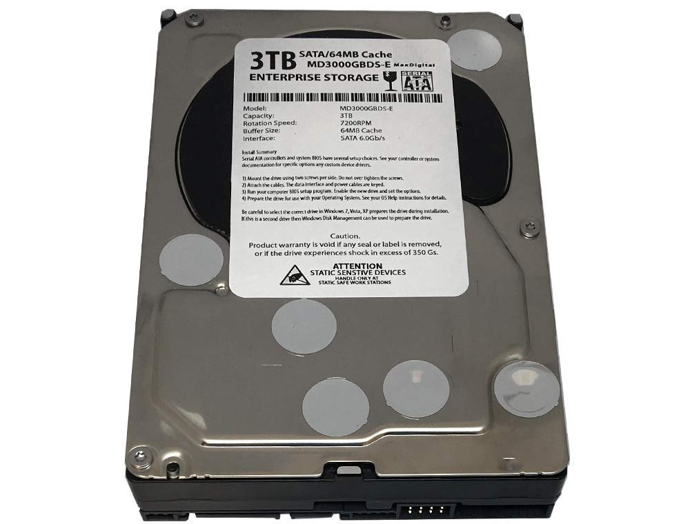 MaxDigital 3TB 7200RPM 64MB Cache SATA III 6.0Gb/s (Enterprise Storage) 3.5" Internal Hard Drive w/2 Year Warranty (Renewed)