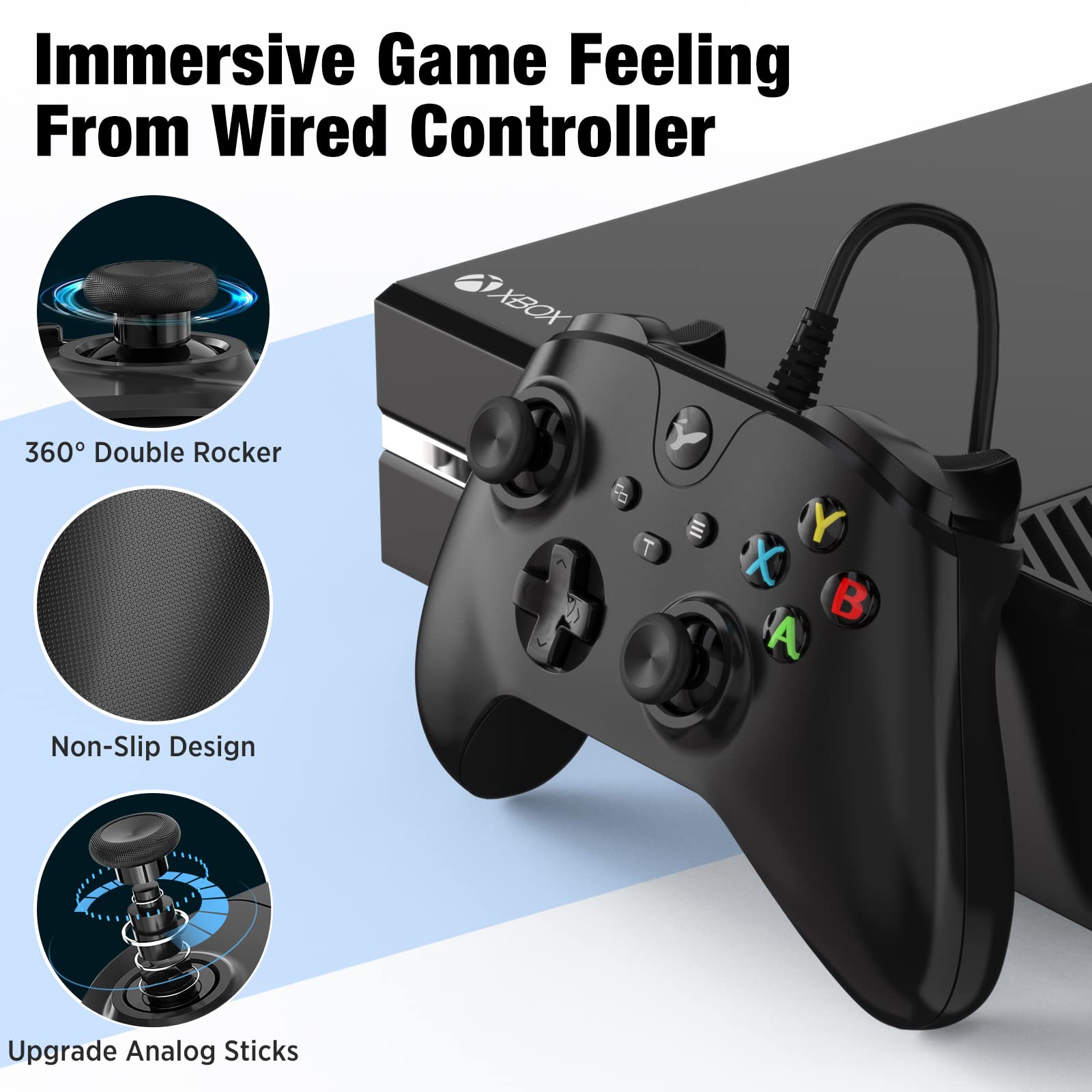 Oussirro Wired Controller for Xbox One,Xbox 1 X/S/Xbox Series X/S,PC Controller Gamepad with Turbo Function Dual Vibration Refined Analog Joystick Tunable Triggers Stereo Headset Jack