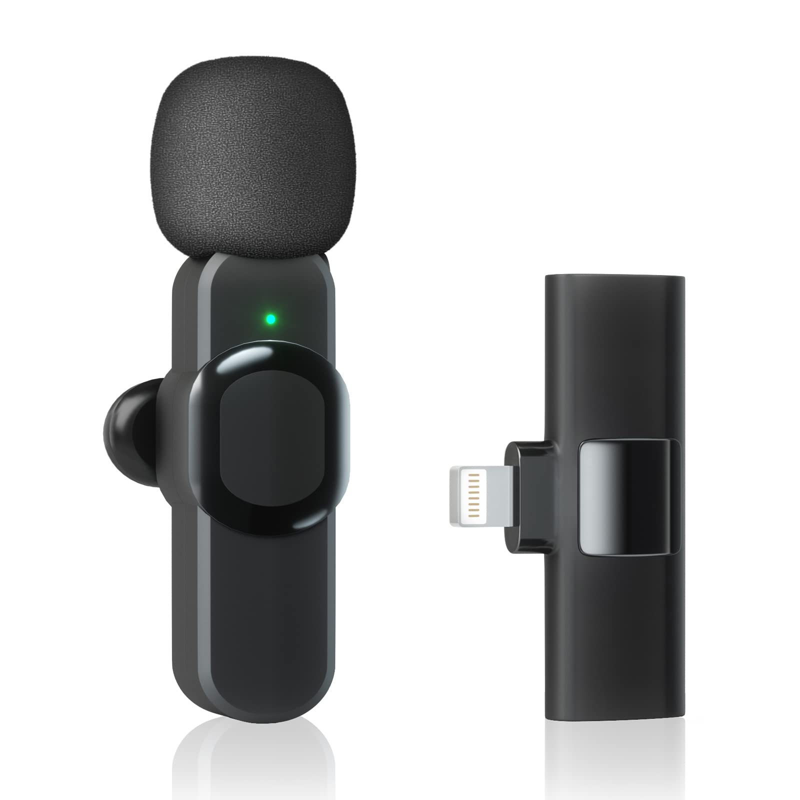Professional Wireless Lavalier Lapel Microphone Plug & Play for iPhone iPad - 3 Levels Noise Reduction - Auto Sync Clip-on Mic for YouTube TikTok Interview Live Stream Video Recording (Black)