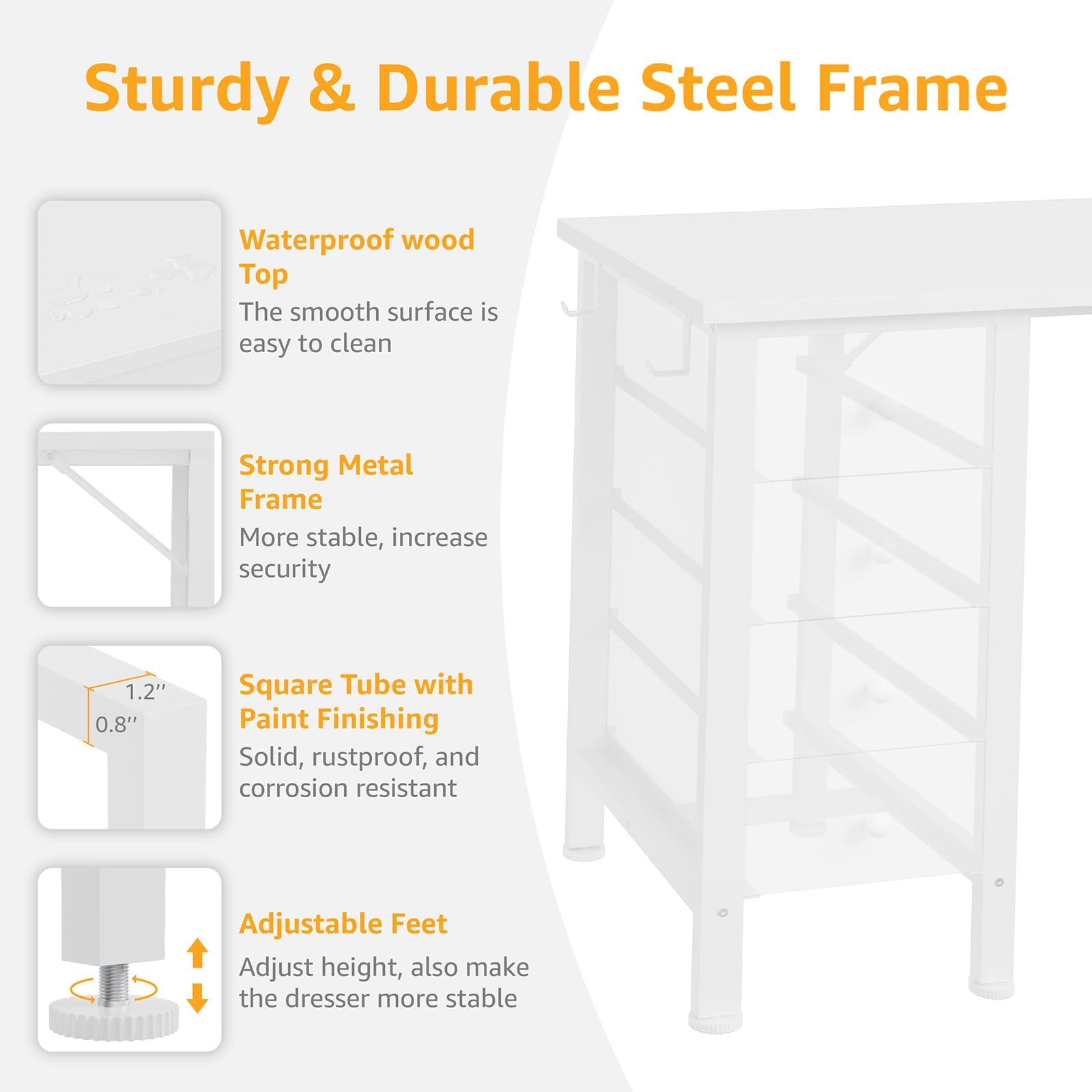 White Computer Desk with Drawers for Storage - 55 inch Home Office Desk with 8 Fabric Drawers, Writing Study Desk with Drawers on Both Sides for Bedroom