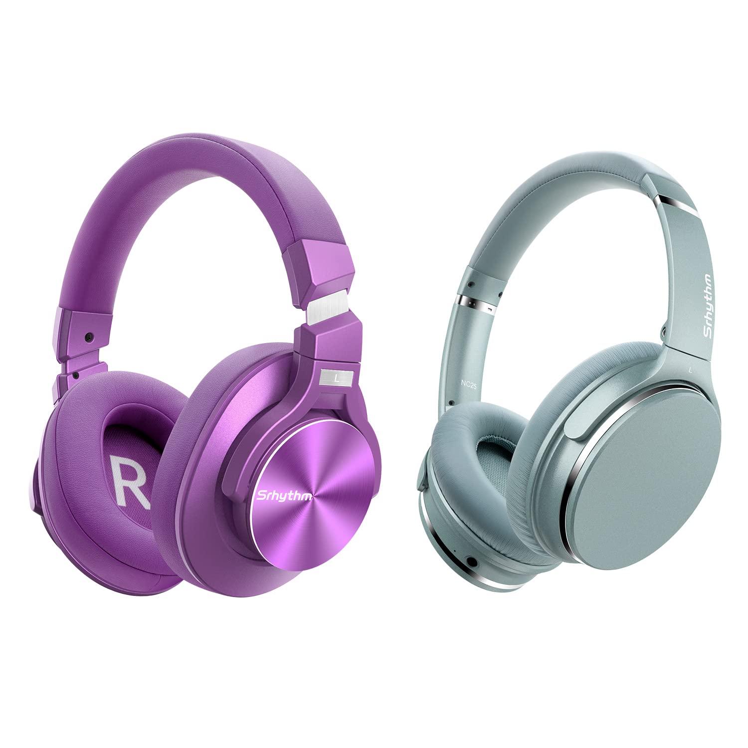 Srhythm NC25 Active Noise Cancelling Headphones,ANC Stereo Headset Bundle with NC75 Pro Bluetooth V5.3 Wireless,40 Hours Playtime Over Ear Headsets