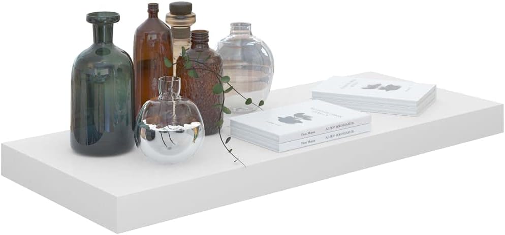 vidaXL Set of 4 High Gloss White Floating Shelves - Durable Honeycomb MDF with Metal Frame - 23.6"x9.3"x1.5"