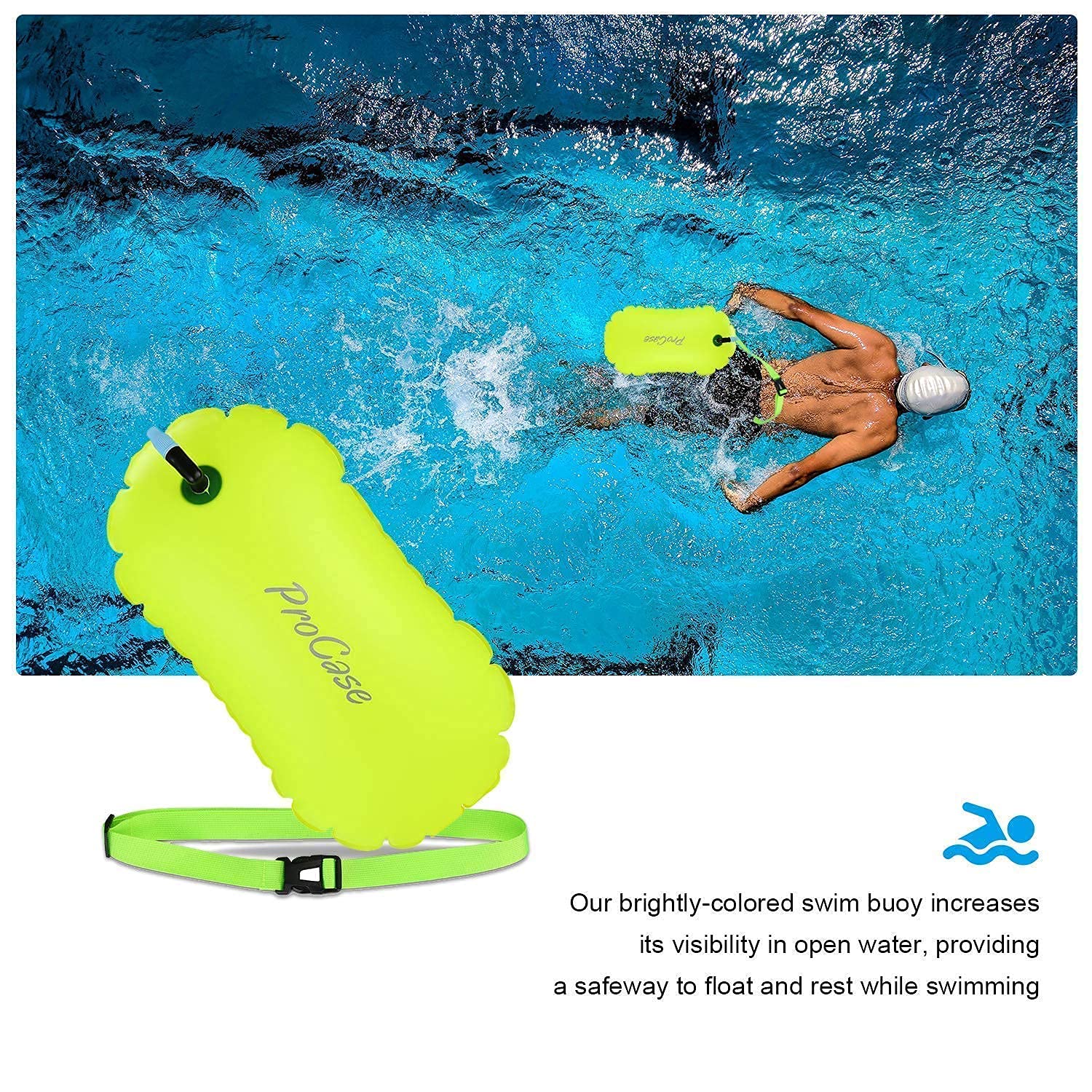 ProCase Swimming Bubble Safety Float with Adjustable Waist Belt Bundle with 35L Waterproof Swim Buoy Backpack