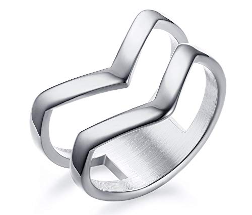 MEALGUET Chevron Ring Collection Stainless Steel Stylish Double Chevron V Stackable Ring Cocktail Knuckle Statement Rings for Women Girl,Size 7
