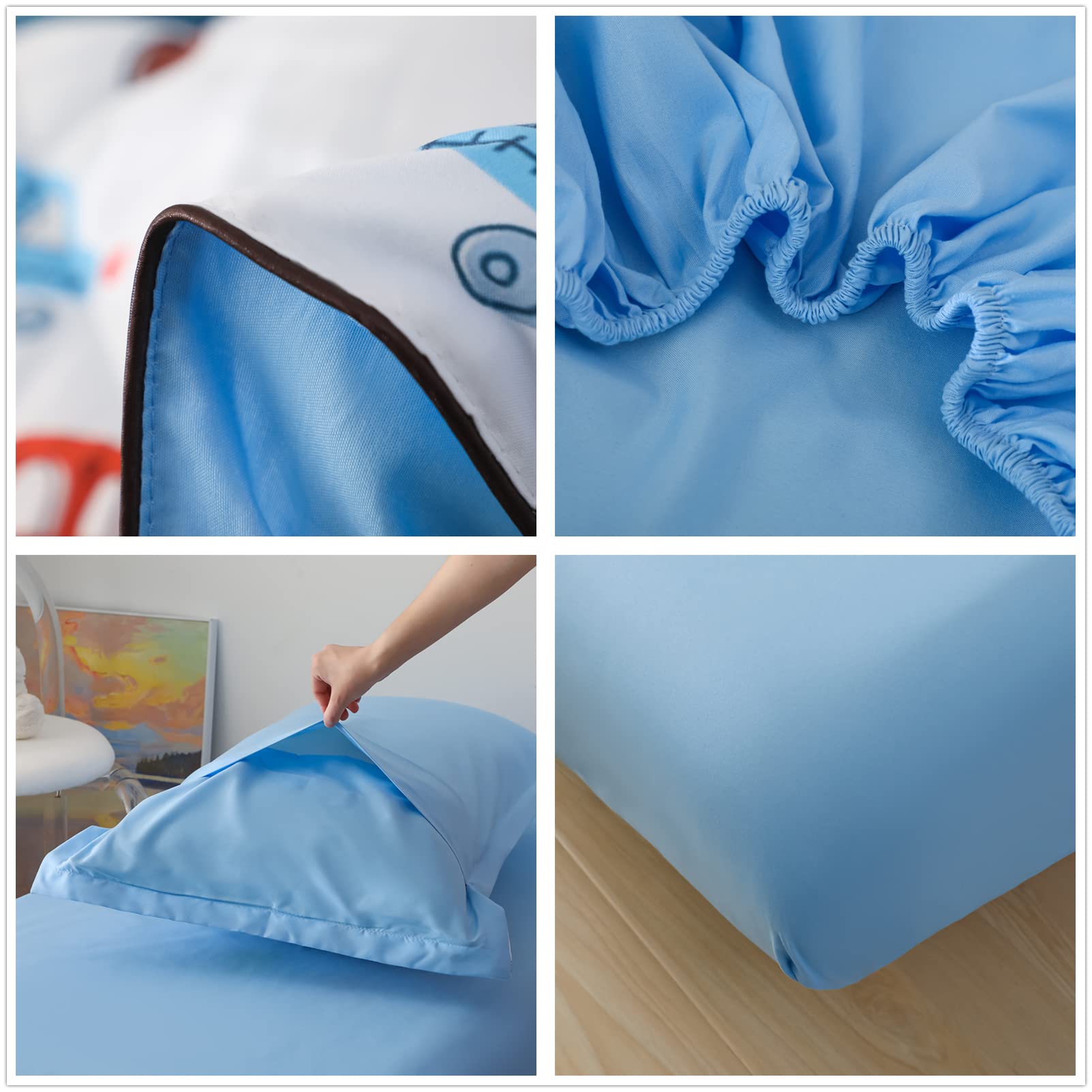 VINILITE 4 Piece Toddler Bedding Set Cars Standard Size Children Comforter Set Ultra Soft Includes Quilted Comforter, Fitted Sheet, Flat Sheet, and Pillow Case for Kids Boys, 28" x 52"