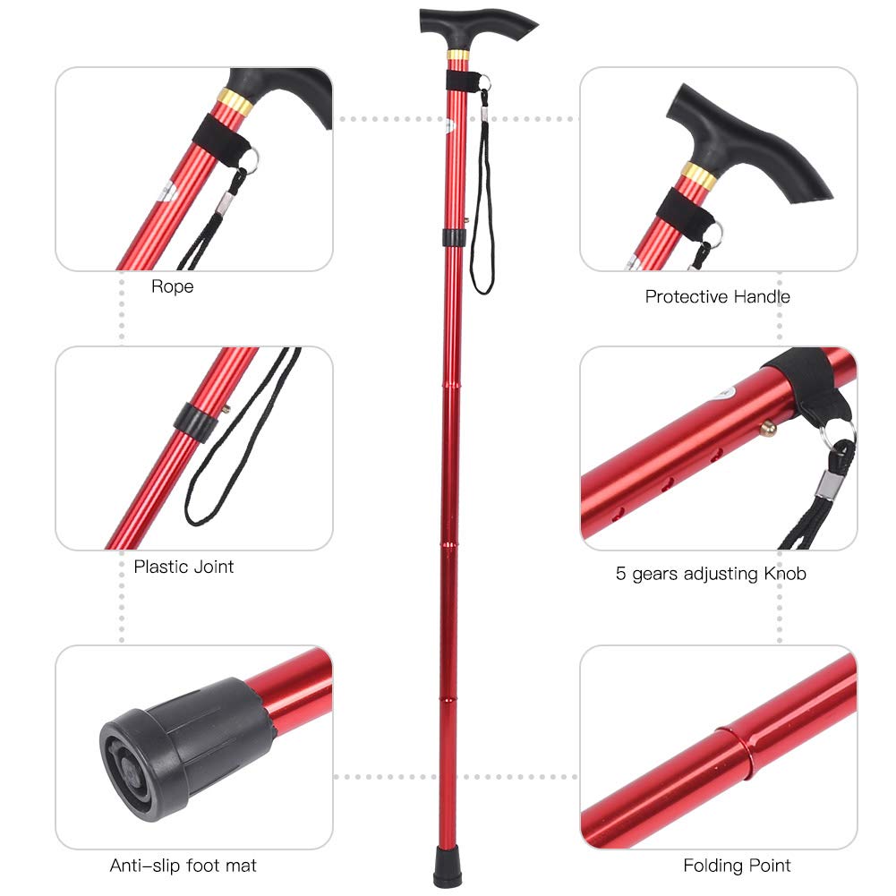 Outdoor Foldable Walking Stick Folding Walking Stick Anti‑Slip Hiking Stick for Men Women for Elderly Walking[Trekking Poles]