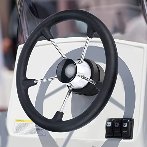 Marinebaby 5-Spoke 11" Destroyer Style Stainless Boat Steering Wheel - Black Foam Grip