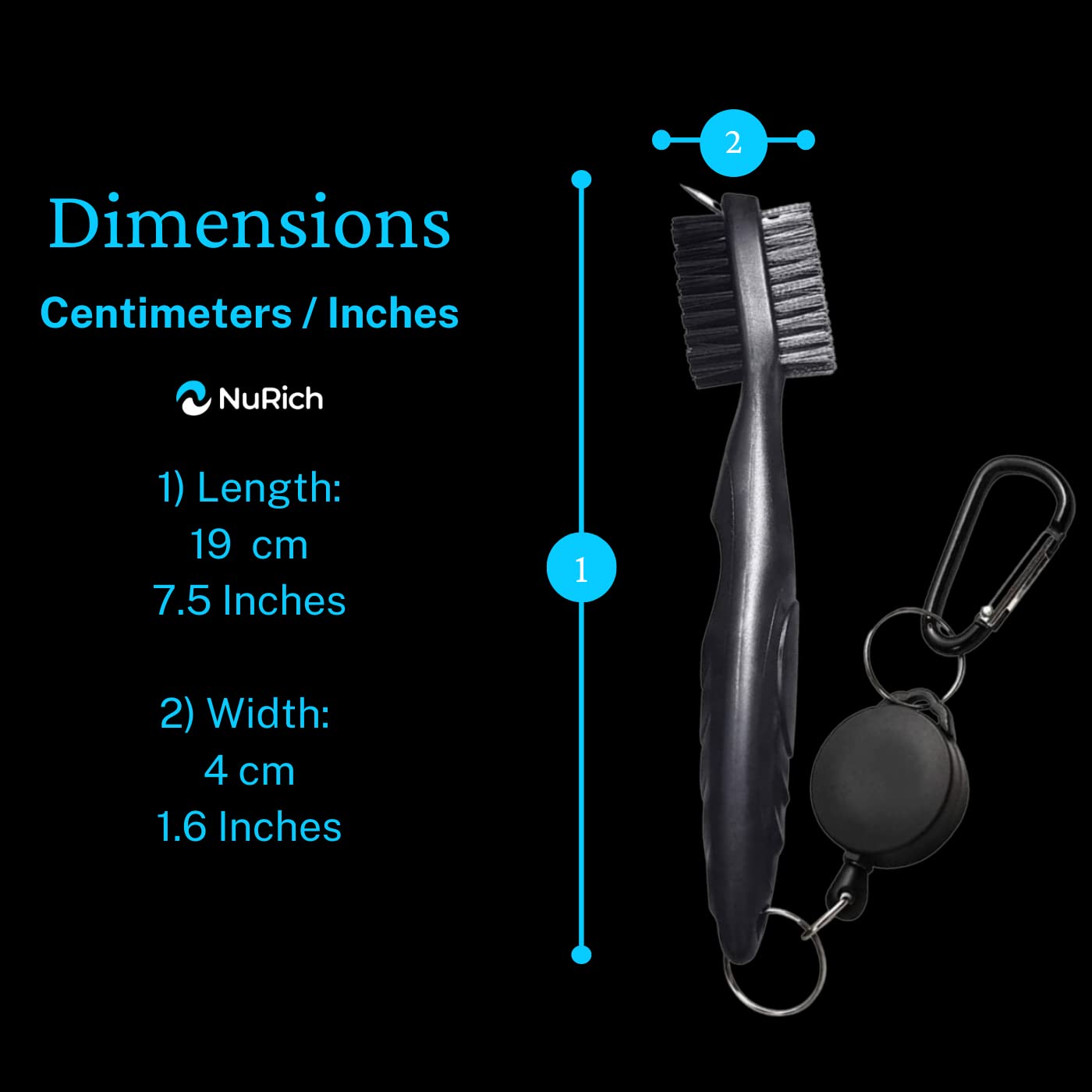 NuRich Golf Club Sharpener and Brush Cleaner Golfer Accessories Kit comes with Wire/Nylon Brush, Iron Groove Sharpener, Retractable Zip-Line, and Golfing Carabiner for Golf Bag or Lanyard Attachment