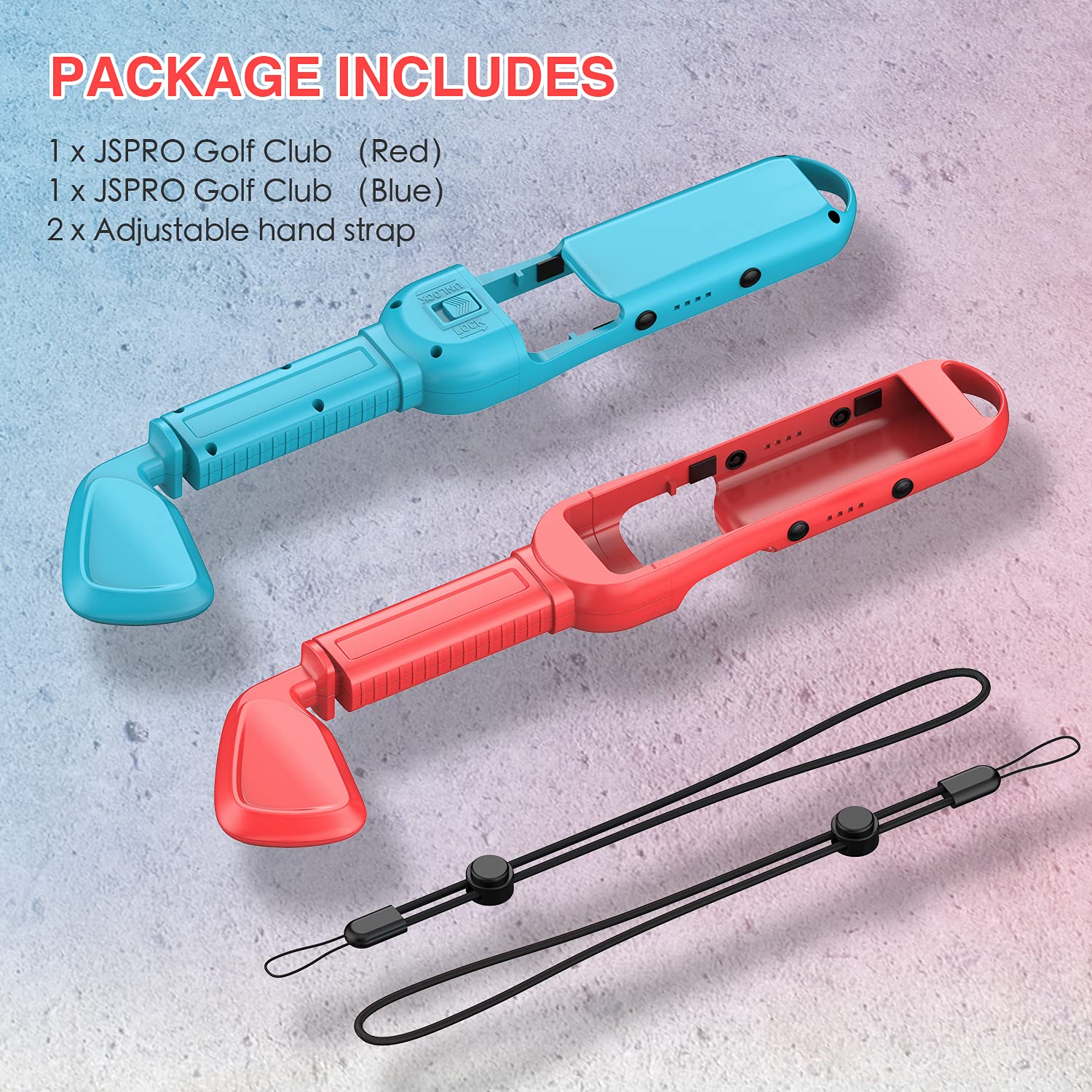 Mario Golf Club for Nintendo Switch/Switch OLED, JUSPRO Adjustable Golf Grip with Hand Strap, Game Accessories Compatible with Mario Golf Super Rush -2 Pack (Red+Blue)