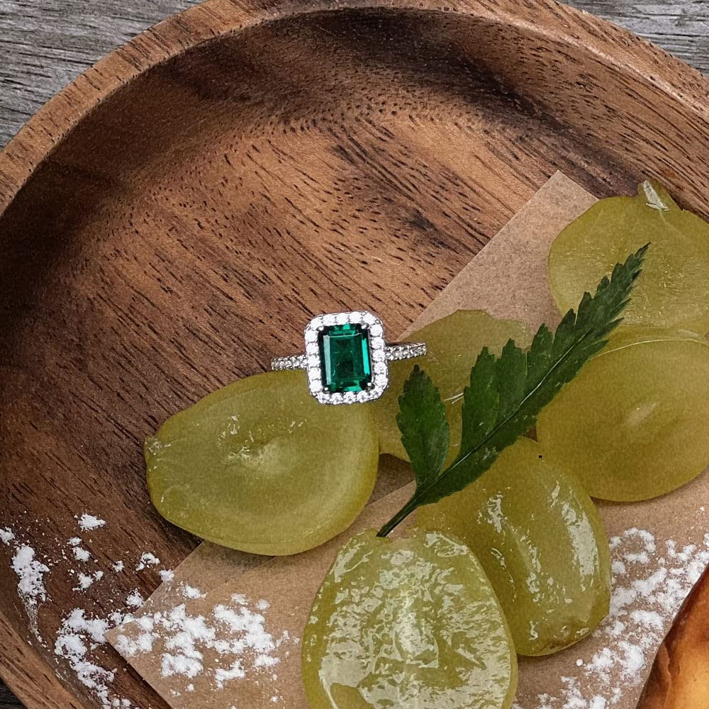 Michooyel S925 1.8ct Lab-grown Emerald Ring Halo Diamond Bands Engagement Ring Wedding Ring Sterling Silver Cubic Zirconia Fine Jewelry For Women