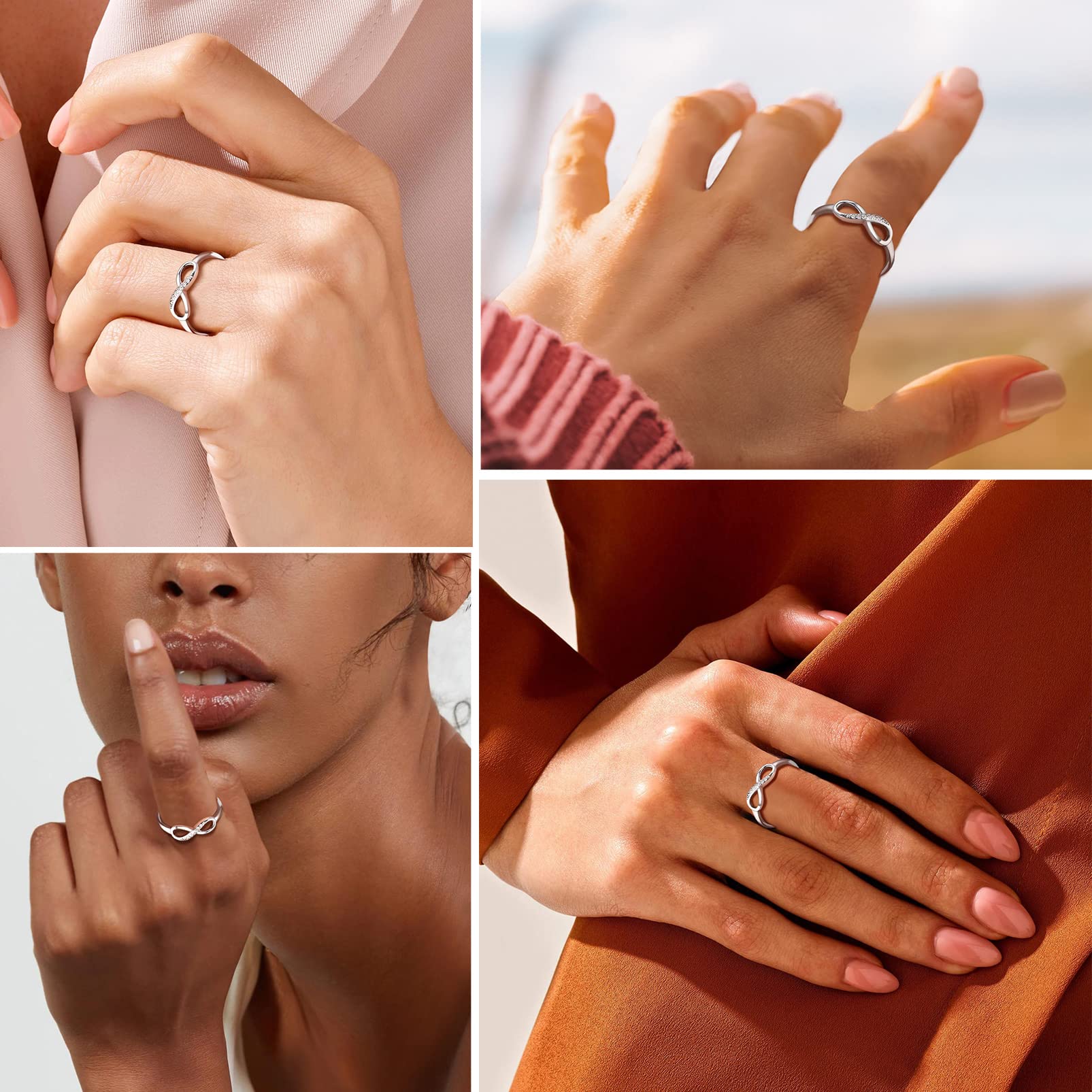 PROSILVER Womens Thumb Ring Band Size 12 Cubic Zirconia Sterling Silver Infinity Rings