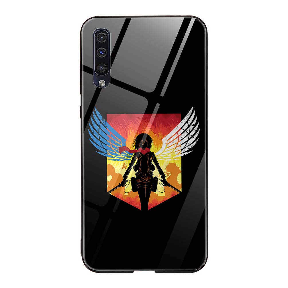 Luxury Phone Case for Samsung Galaxy A40 Cover,9H Tempered Glass Back Cover Soft Silicone Anti Scratch Bumper Design LB-139 Attack on Titan Protective Case