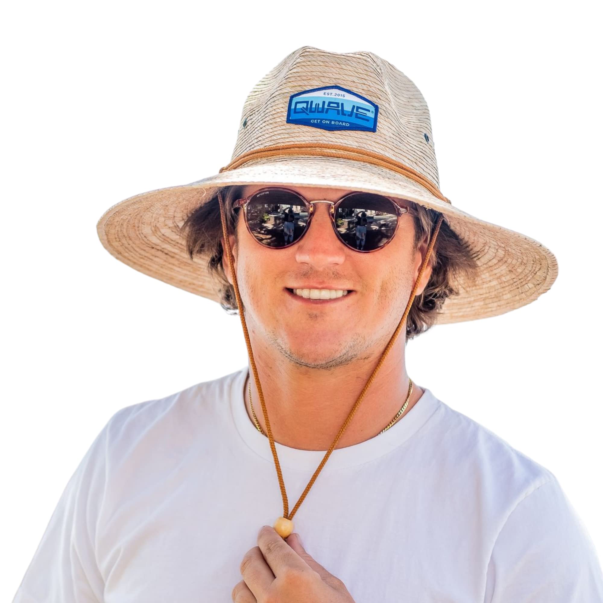 Qwave Packable Straw Hat, Lifeguard Hat for Men and Women, Stone Washed Beach Straw Hat, Protection from Summer Sun Hat - Ocean Blues