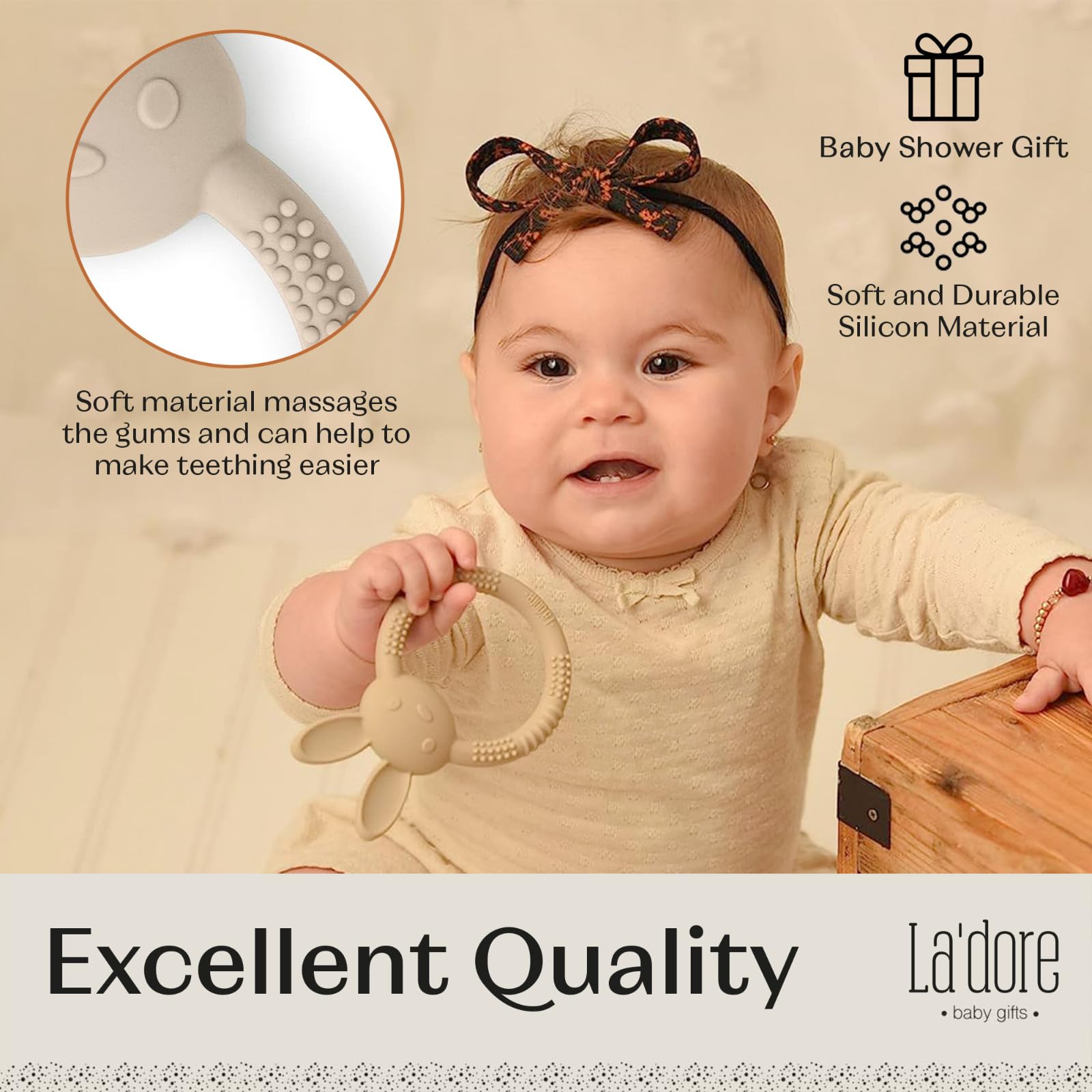 Silicone Baby Bunny Teething Toys - Silicone Teether Toys for Babies 0-6 Months - Cute Animal-Shaped Teething Relief, Easy to Clean Teething Ring - Newborn Essentials Must Have (Bunny/Denim)