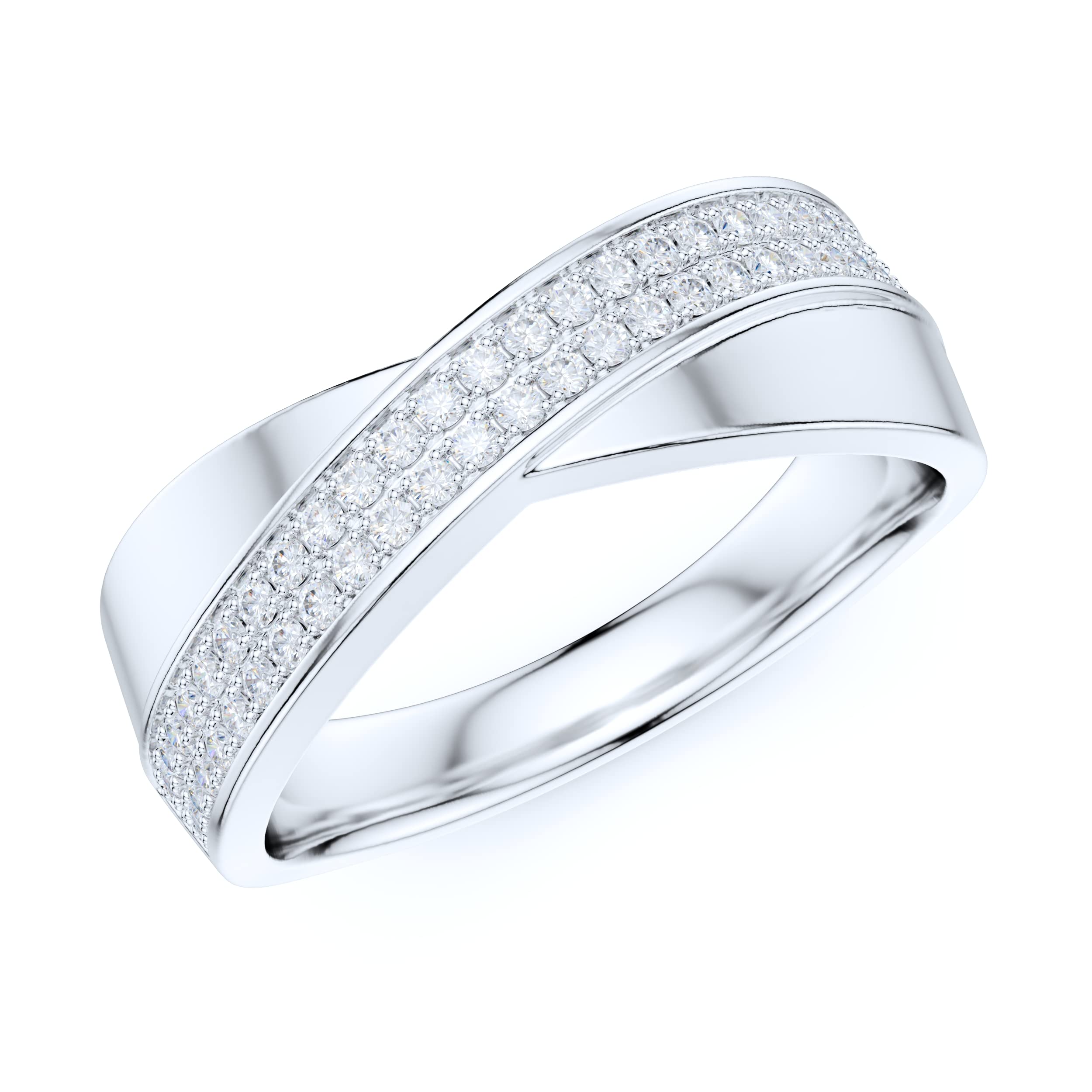 PRSTANI Sterling Silver 6.5mm Wide X CrissCorss Two Rows Simulated Round Brilliant Cut Diamond Wedding Ring (10.5)