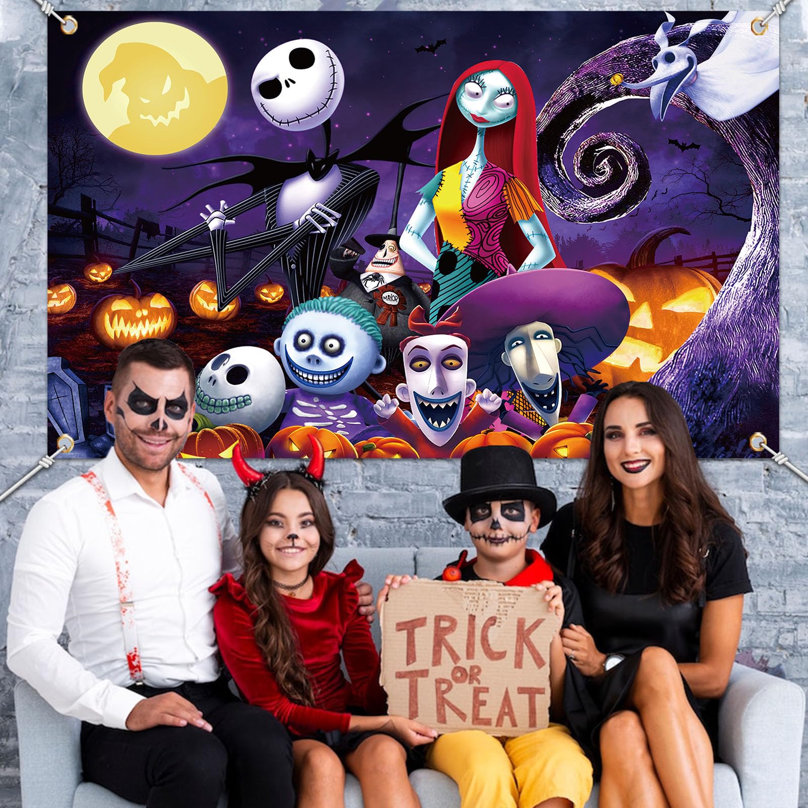 Nightmare Party Supplies, Halloween Party Backdrop Decoration Skull Ghost Pumpkin Background Banner for Trick or Treat Halloween Party Supplies