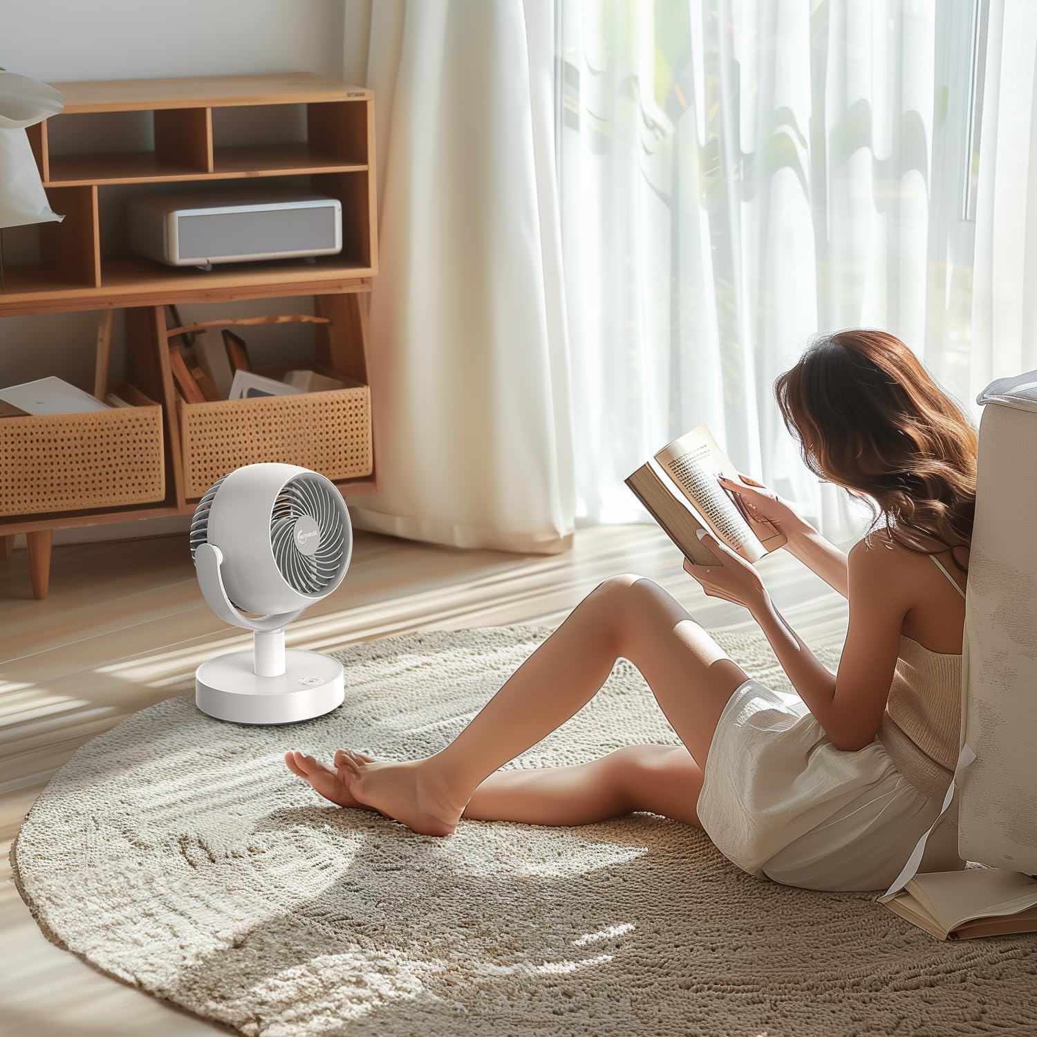 WITHOUSE Desk Fan for Bedroom, Mini Portable Air Circulator, Rechargeable Small Desk Fans Battery Powered with 5 Speeds, Oscillating and Powerful, Floor Fan for Whole Room Home Office