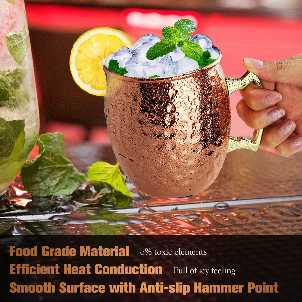 Moscow Mule Kit Moscow Mule Gift Set Hammered Copper Mugs Bar Set with 1 Cocktail Shaker, 2 Moscow Mule Mugs, 2 Straws, 1 Jigger, 1 Mixing Spoon, 1 Straw Cleaner for Wine Cold Drink Mixing Party