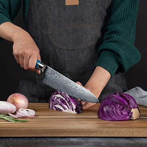 SENKEN 13-Piece 67-Layer Damascus Steel Kitchen Knife Set - "Tsunami" Collection - 7-Piece Chef Knife Set with 6 Matching Damascus Steak Knives