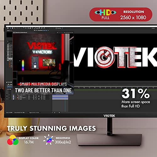 Viotek GFI34CB 34-Inch IPS Ultrawide Full HD Monitor | 21:9 2560 x 1080p | 75Hz 7ms (OD) | FreeSync & G-Sync-Compatible | 2X HDMI 2.0, DP | Zero Dead Pixel Warranty