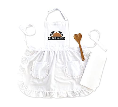 TEEAMORE Custom Embroidered Ruffle Apron Add Your Logo Kitchen Cooking Baking Grilling Maid Costume Women's Apron White