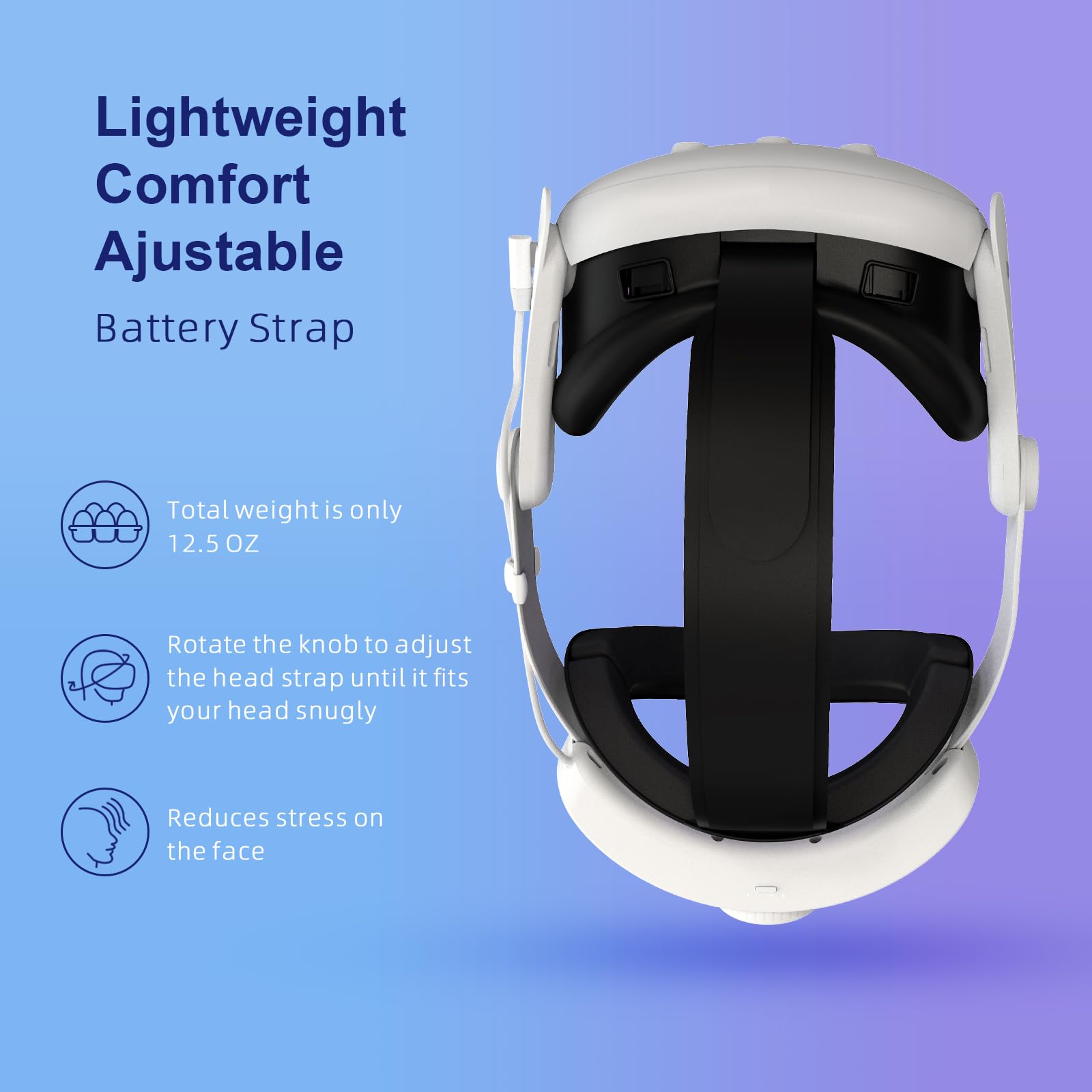 QWOS Head Strap with 5200mAh Battery for Oculus/Meta Quest 2 - Extend 4hrs Playtime - Adjustable Elite Strap for Enhanced Support and Comfort in VR Compatible with Quest 2 Accessories