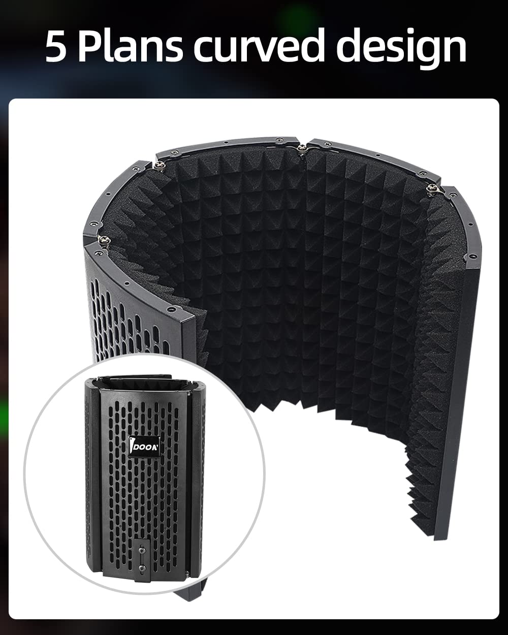 Microphone Isolation Shield with Stand [Curved Panel], Mic Stand with Isolation Shield for Blue Yeti/Shure MV7/SM7B/ATH2020 and Other Mics, High Density Absorbent Foam, Max Height 82 inch, by IDoon