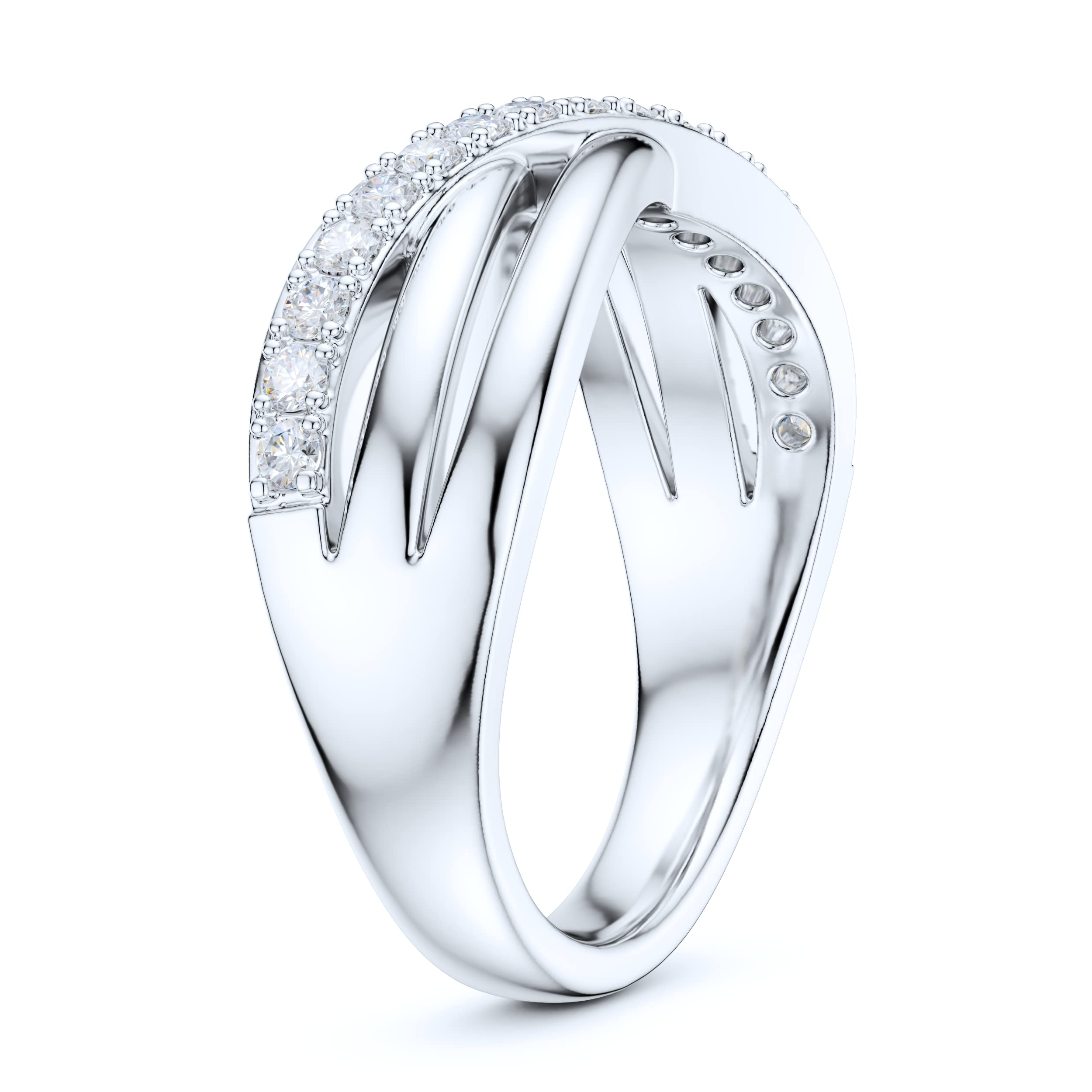 PRSTANI Sterling Silver X Shape One Row Simulated Round Brilliant Cut Diamonds Cross Two Split Shanks Wedding Ring (9)