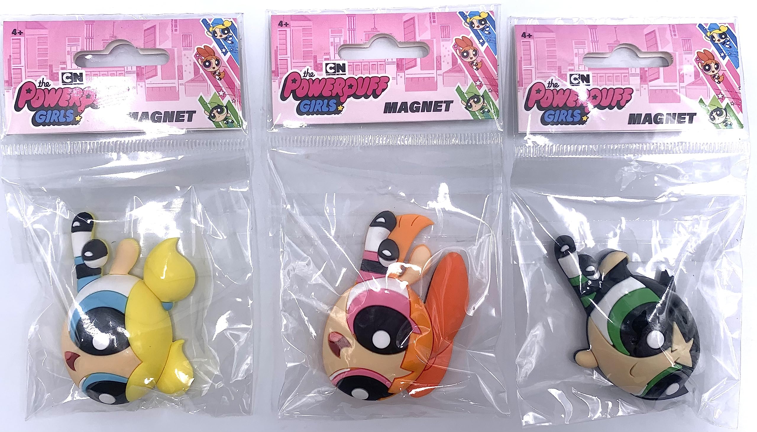 Monogram Powerpuff Girls 3 Piece Magnet Set –Bubbles, Blossom and Buttercup 3D Foam Magnet - Magnet for Refrigerators, Office and Lockers