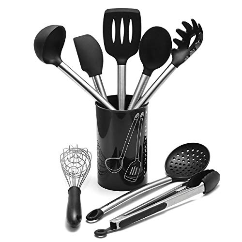 LMMDP 9 in 1 Silicone Handle Cookware Silica Gel Utensils Kitchenware Non Stick Pan Shovel Spoon Spatula Kitchen Cooking Tool Set