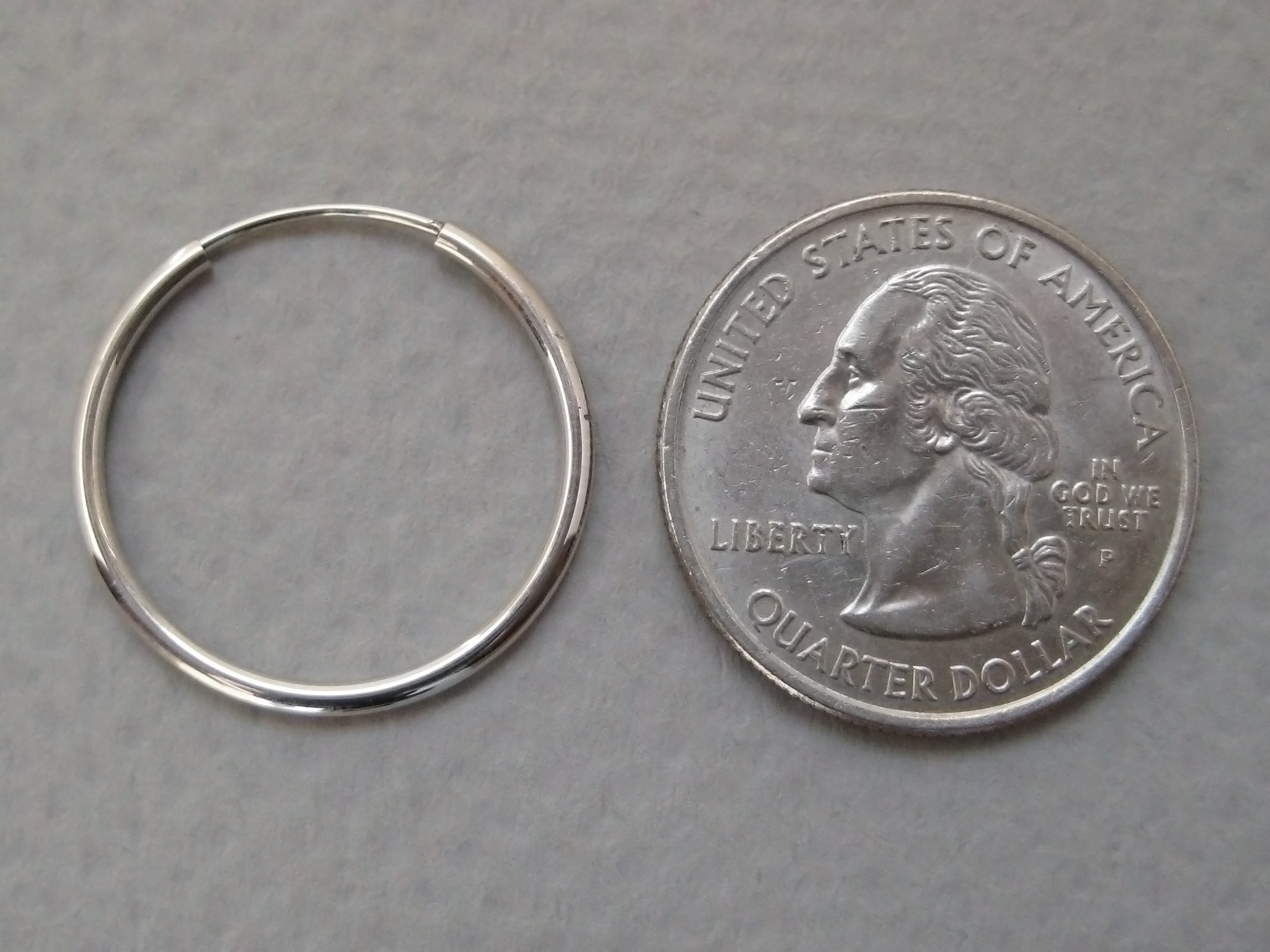 Medium 14K White Gold Continuous Endless Hoop Earrings, (1.5mm Tube) (.90 inch - 23mm)