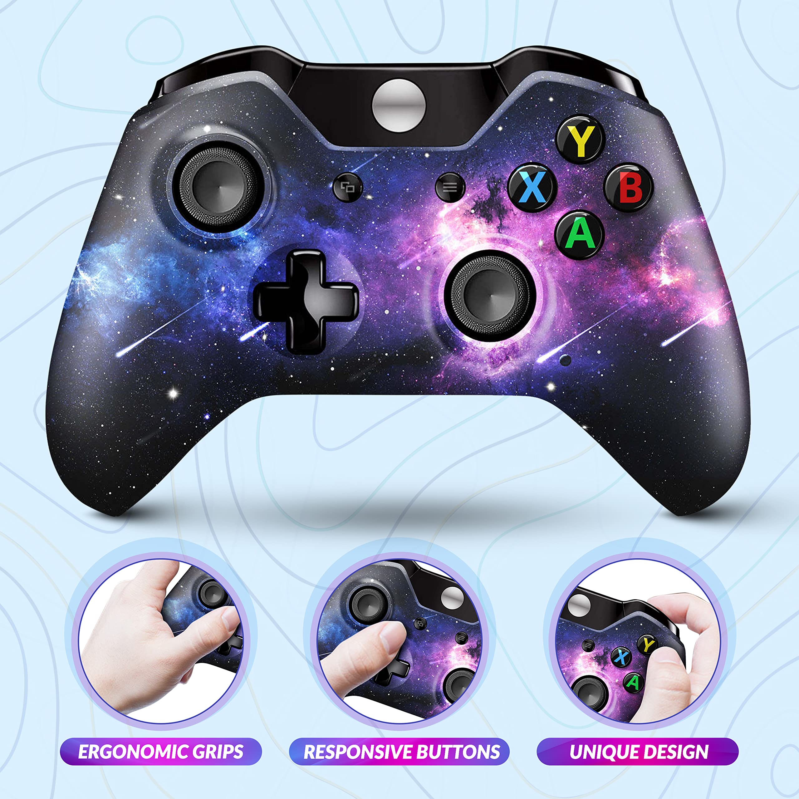 TUPSY Custom Wireless Controller Compatible with Xbox One/S/Xbox Series X/S/Window PC Galaxy Design with 3.5mm Audio Jack